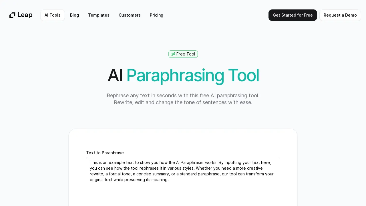 AI Paraphrasing Tool by Leap AI - BestofAI
